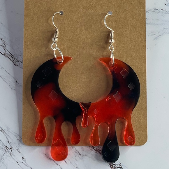 Hand Crafted | Jewelry | Handmade Resin Earrings Red And Black Moons ...